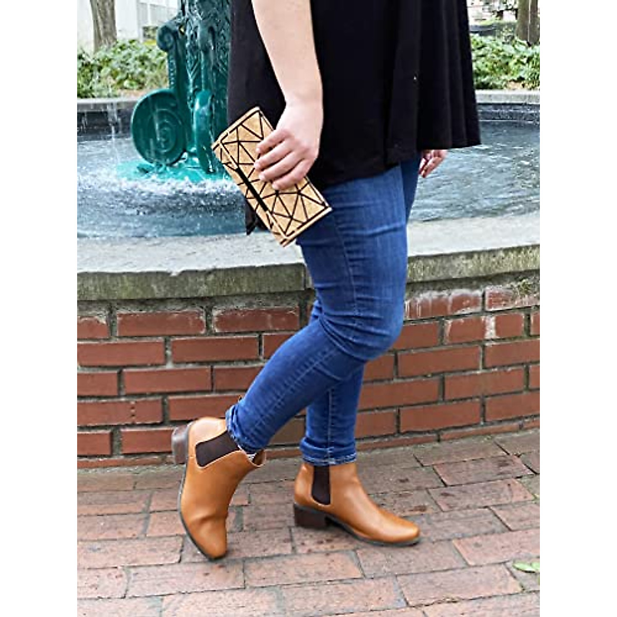 Cork Clutch Geometric Wallet Three Fold Minimalist Purse Slim Card Holder Eco Friendly Natural,Tan and Black