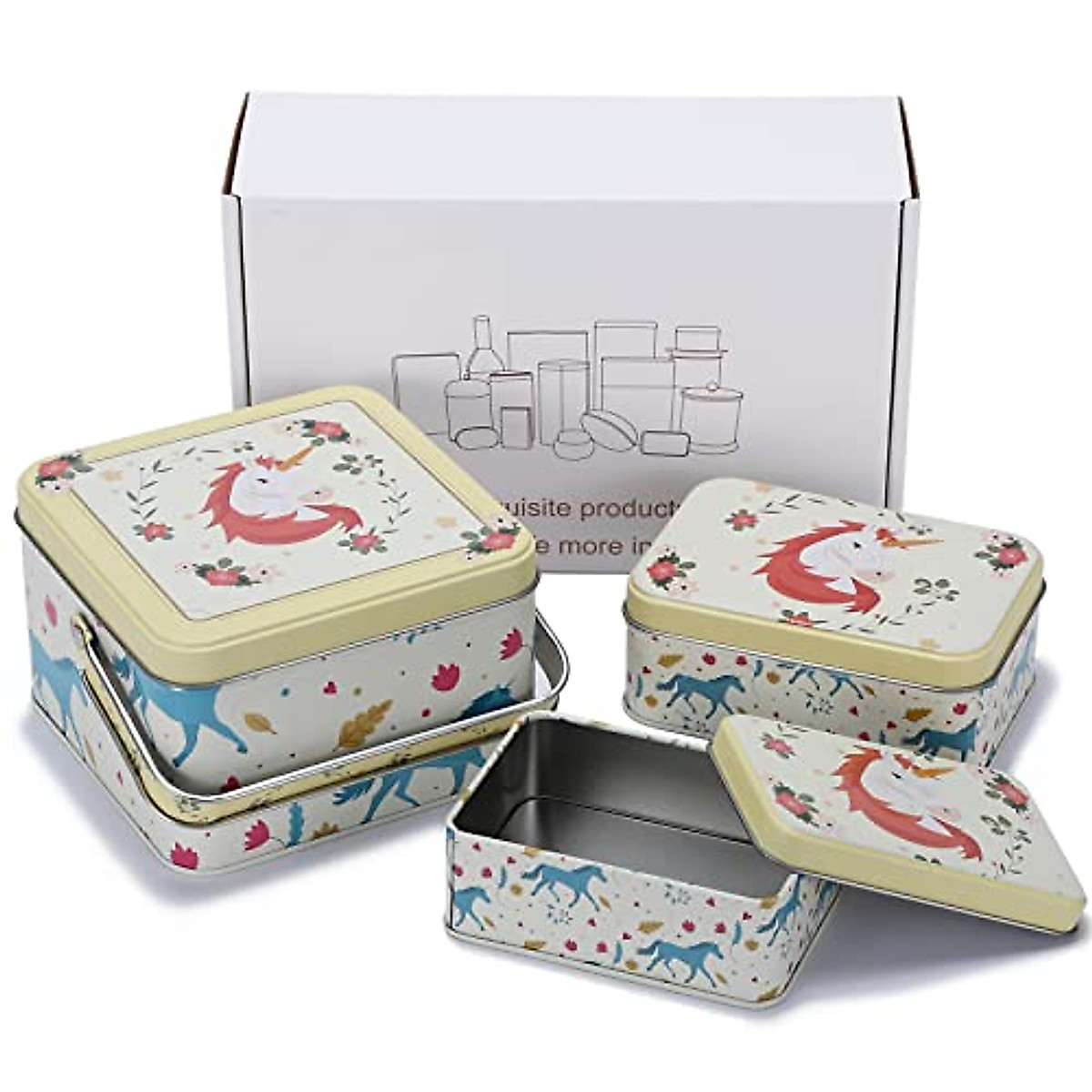 Warmforhom Unicorn Cookie Tins DIY Candy Containers Food Storage Tins Gift Packing Tins Set of 3