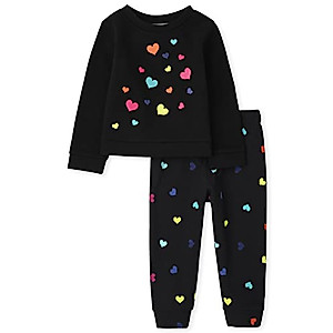 The Children's Place baby girls The Children's Place and Toddler Long Sleeve Sweatshirt Knit Pants 2-piece Sets Leggings, Black, 12-18 Months US