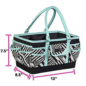 Everything Mary Teal Geometric Deluxe Store and Tote - Storage Organizer Bag for Crafts, Sewing, Paper, Art, Desk, Canvas, Supplies Storage Organization - Travel Art Box with Handle