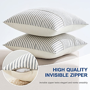 MIULEE Grey and Beige Patchwork Farmhouse Pillow Covers 18x18 Inch, Pack of 2 Striped Linen Decorative Modern Accent Pillow Cases for Sofa Couch Bedroom