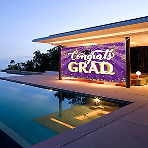 YQUQWN, Purple Graduation Banner Backdrop- Big, 72x44 Inch, Purple Graduation Decorations, Congrats Grad Banner for College Graduation Party Decorations 2024, Graduation Decorations Class of 2024