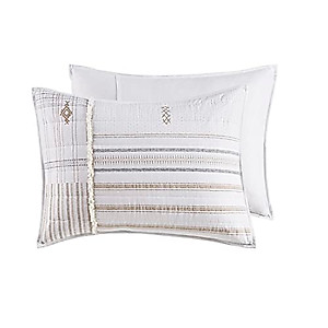 INK+IVY Salar Cotton Quilt Set - Stripe Patchwork Design with Fringe Trim Accent, Prewashed Coverlet, All Season, Breathable and Lightweight Cover, Cozy Summer Blanket, Full/Queen Natural 3 Piece