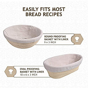 La Patisserie Bread Proofing Basket – 11 Piece Bread Baking Kit with Round and Oval Banneton Basket, Liners, Dough Scrapers, Scoring Lame, Blades, Digital Scale, Canvas Bread Bag
