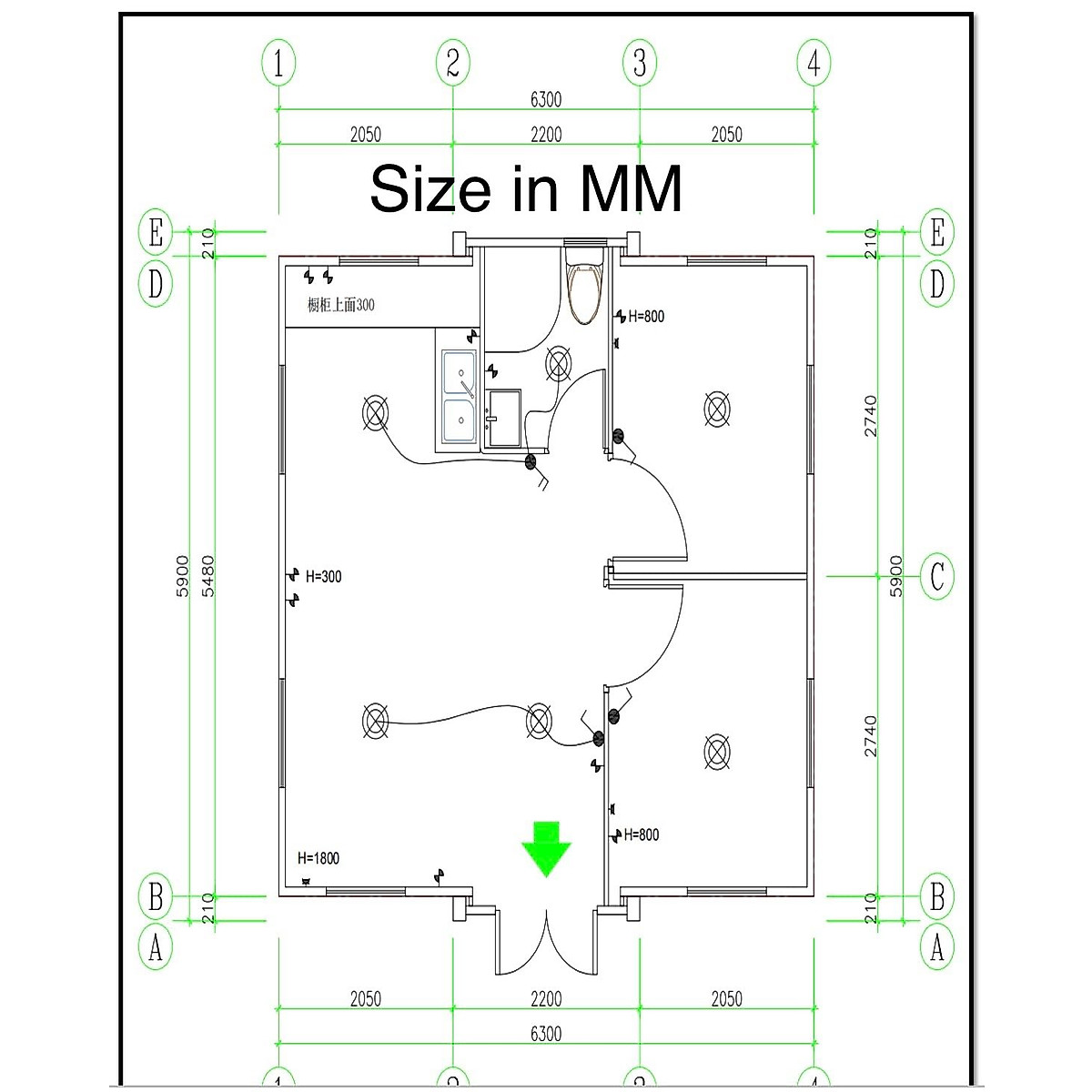 SAA Gray Modern House, 19 x 20 FT, 2 Rooms, 1 Bathroom & 1 Kitchen, Alloy Steel, Foldable Outbuilding – Light Blue Gray