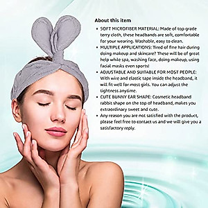 SKYPIA Hairband, 2 PCs Cute Rabbit Fleece Headband for Face Washing, Beauty, Makeup, Shower, SPA, Sports, Yoga, Costume Party, Unisex (White & Gray)