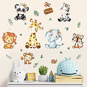 wondever Jungle Animals Wall Stickers Safari Animal Elephant Giraffe Peel and Stick Wall Art Decals for Kids Bedroom Baby Nursery