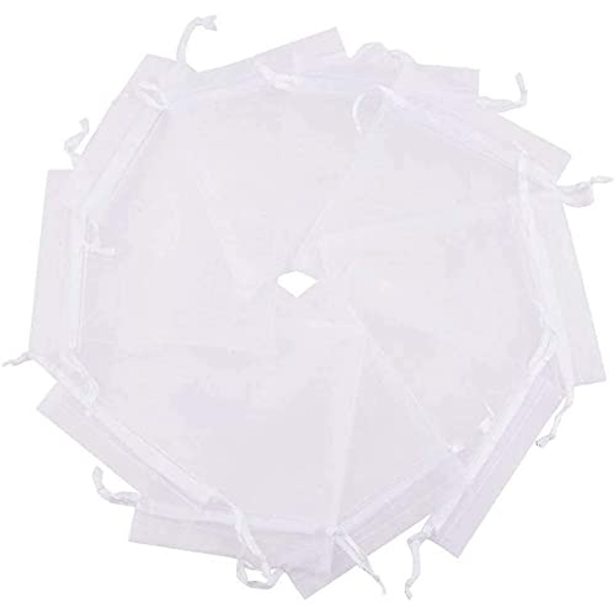 SULOLI 100pcs Organza Jewelry Bags Drawstring, 2.8x3.5 inch Small White Mesh Pouches for Wedding Party Favor Festival Gift Bags Candy