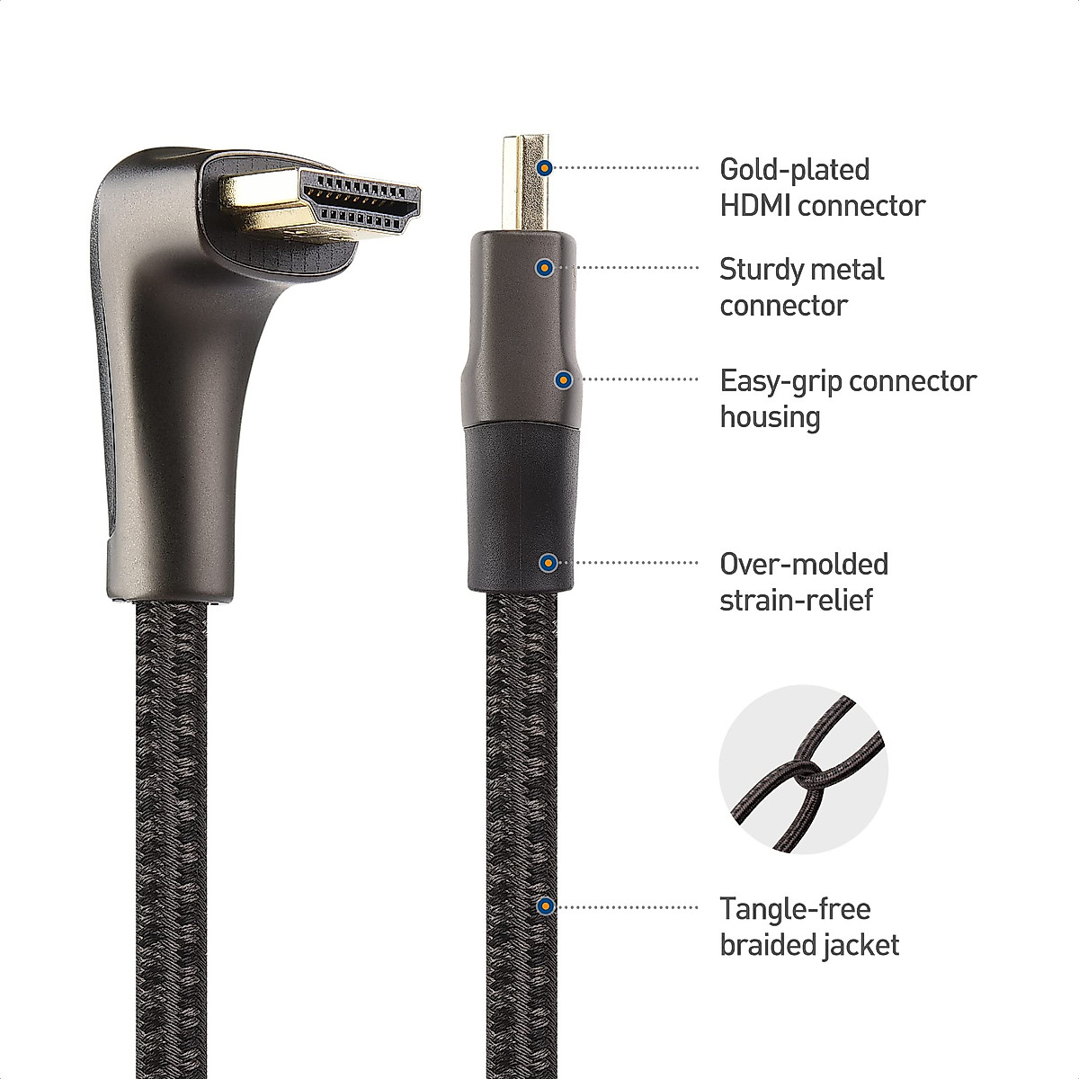 Cable Matters 48Gbps Ultra HD 8K Right Angle HDMI Cable 6.6 ft (90 Degree HDMI Cable) with 8K @120Hz, 4K @240Hz and HDR Support in Black