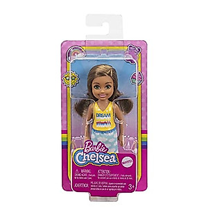 Barbie Chelsea Doll (6-inch Brunette) Wearing Skirt with Cloud Print and White Shoes, Gift for 3 to 7 Year Olds