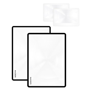 MAGDEPO Page Magnifying Sheet 3X Lightweight Optical Plastic Fresnel Lens with 3X Card Magnifiers, for Reading Small Prints, Map, Book, Magazine, etc.