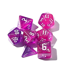 7-Die Iridescent Glitter Polyhedral Two-Tone Dice Set D4 D6 D8 D10 D% D12 D20 for DND Enthusiast RPG Adventurer(Zijin)