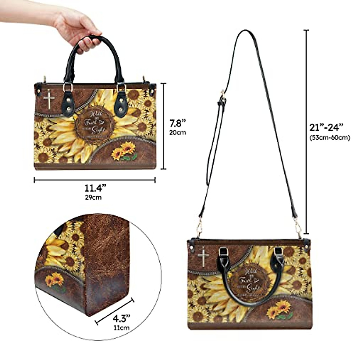 64HYDRO Christian Gifts Faith Sunflower Purses for Women, Shoulder Bag, Handbags for Women, Valentines Day Gifts for Her, Gifts for Sisters, Daughter, Mom, Friends, Travel Work Leather Bag