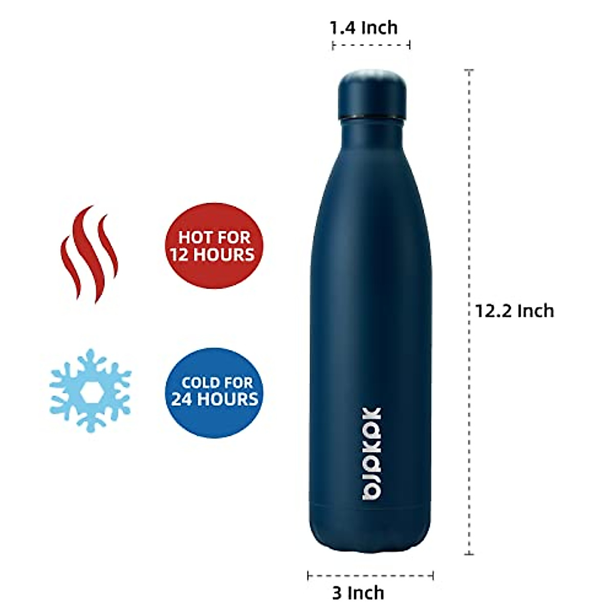 BJPKPK Stainless Steel Water Bottles -25oz/750ml -Insulated Water bottles,Sports water bottles Keep cold for 24 Hours and hot for 12 Hours,BPA Free kids water bottles-Navy blue
