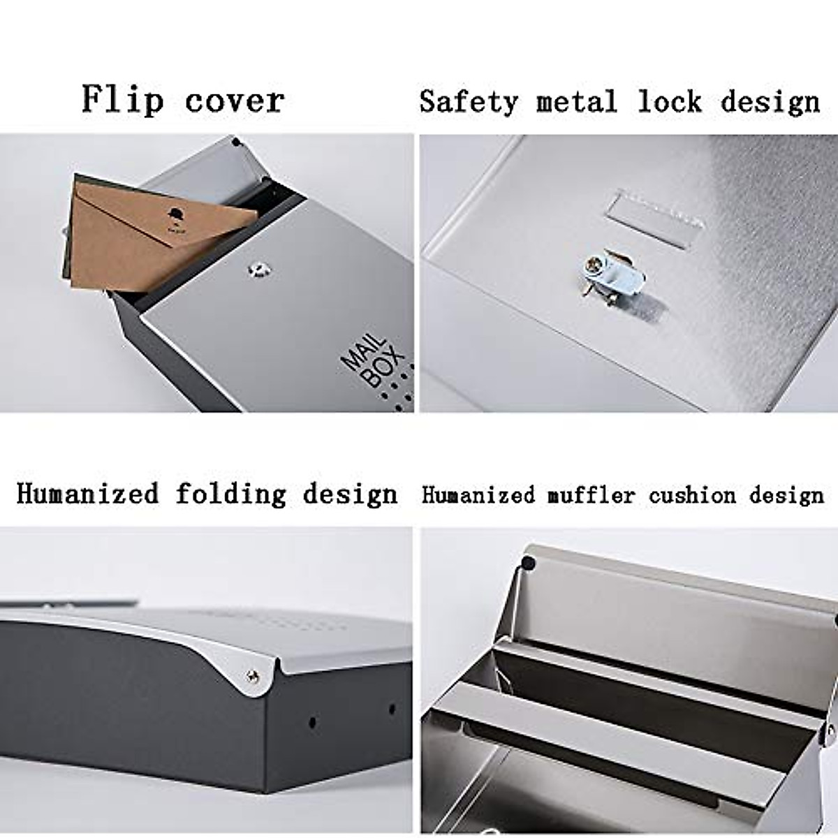 LIRONGXILY Mailboxes Wall-Mount Mailboxes Mailbox Outdoor Wall-Mounted European Villa Outdoor Community Household Mailbox Stainless Steel Mailbox Complaint Suggestion Box (Color : Silver)