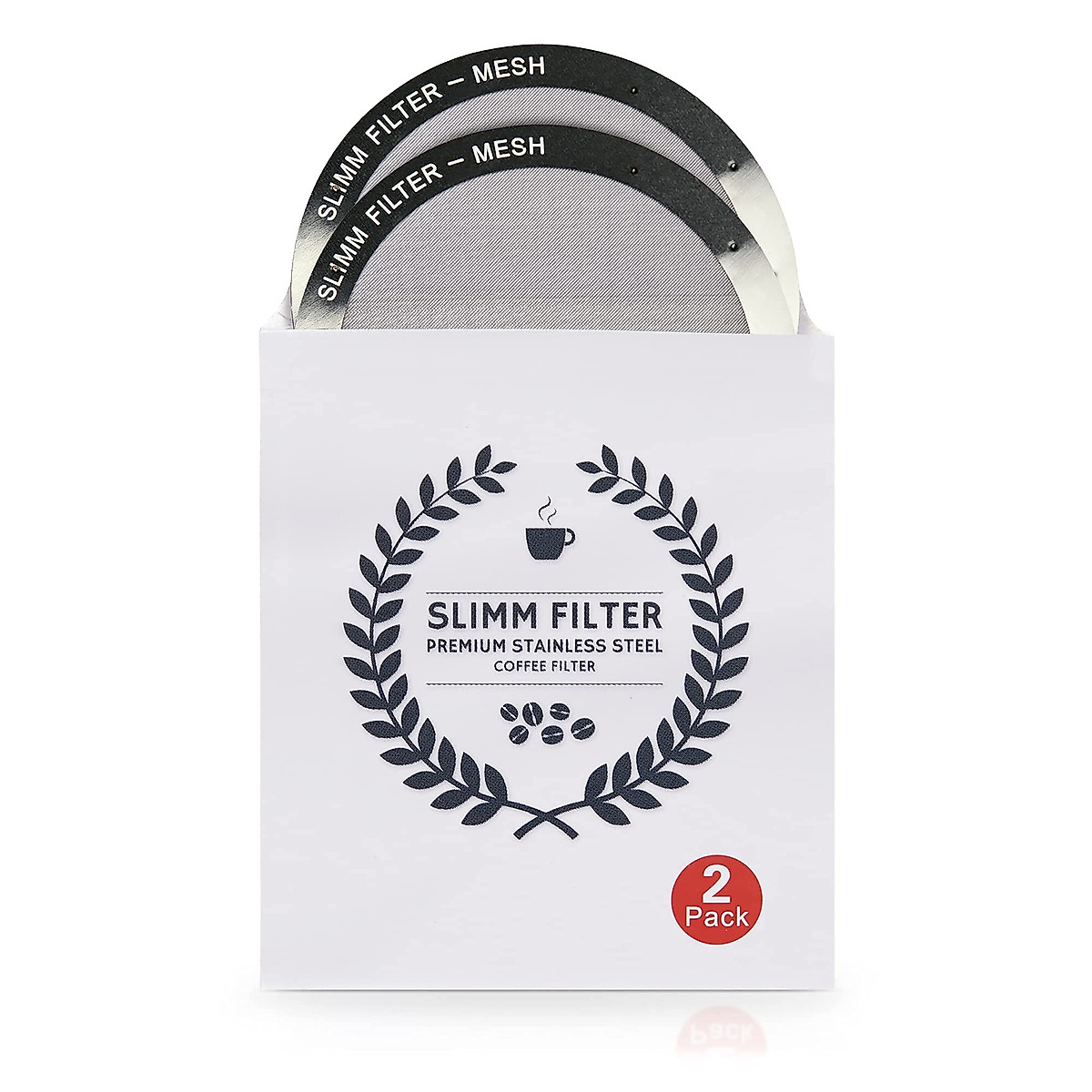 Reusable Filter Set by Slimm Filter - 2 Piece, Stainless Steel Metal - 2x Mesh Metal Filters For AeroPress Coffee & Espresso Maker, with Complimentary Recipe Book - Brew Barista-Grade Coffee At Home