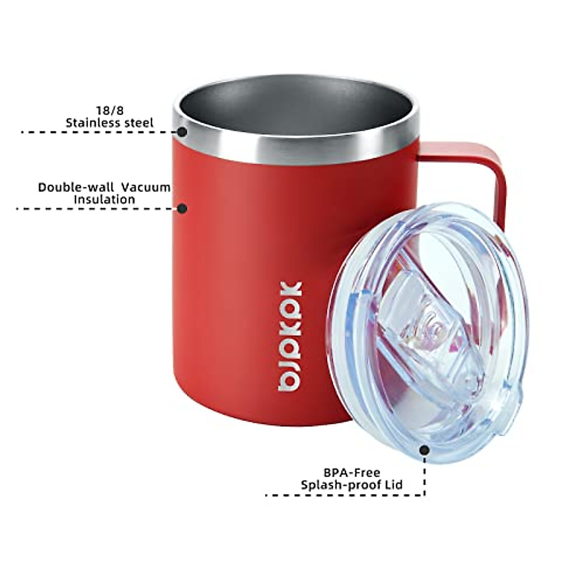 BJPKPK 2 pcs Insulated Coffee Mug, 14oz Insulated Coffee Mug with Lid,Stainless Steel Insulated Coffee Mug with Splash Proof Lid-Red