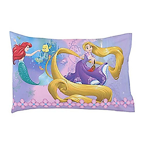 Disney Princess - Friendship is A Journey - 4Piece Toddler Bed Set - Coral Fleece Toddler Blanket, Fitted Bottom Sheet, Flat Top Sheet, Standard Size Pillowcase, Pink, Yellow Gold, ICY Blue, Lavender