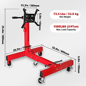 BIG RED T26801 Torin Steel Rotating Engine Stand with 360 Degree Rotating Head and Folding Frame: 3/4 Ton (1,500 lb) Capacity, Red