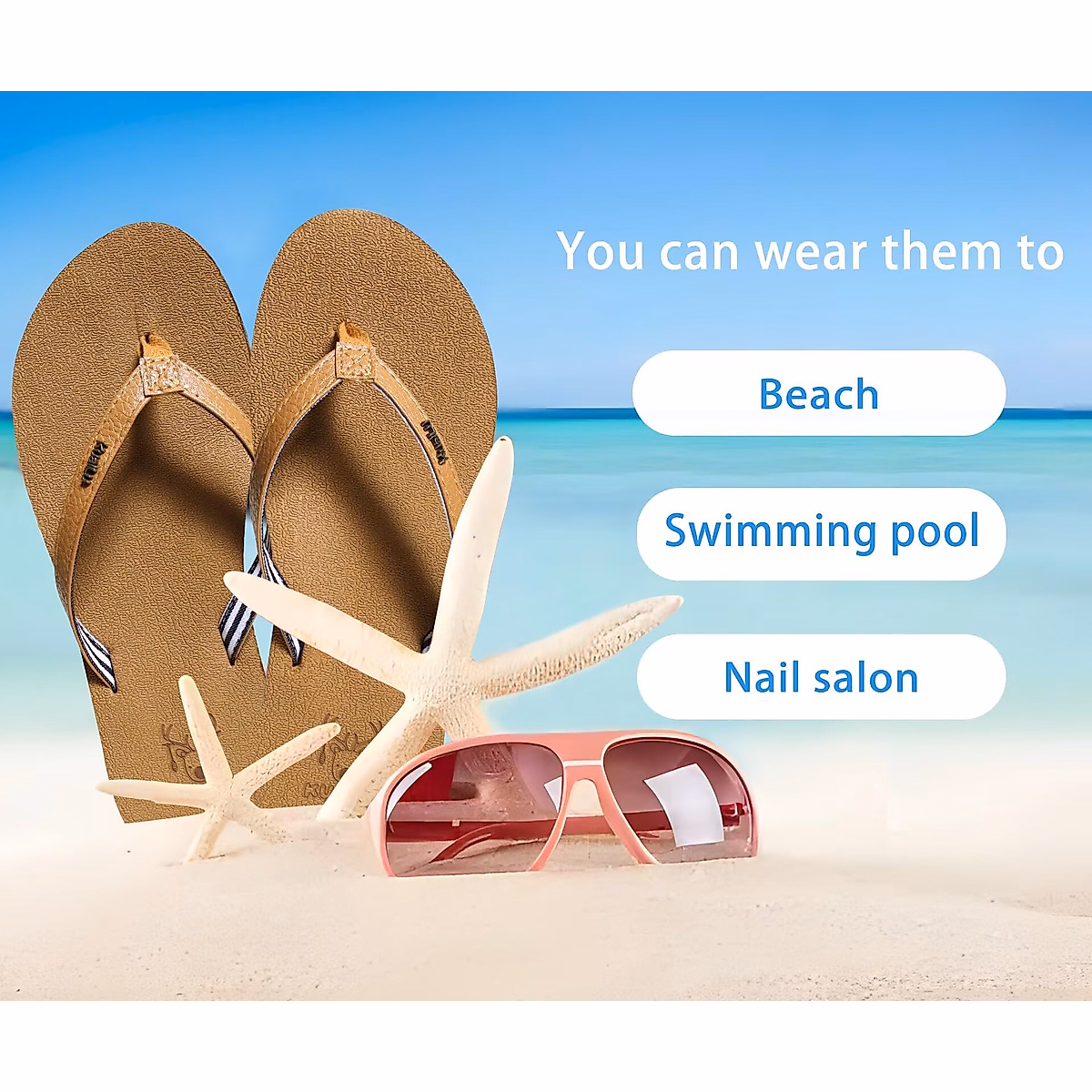 KuaiLu Womens Arch Support Flip Flops Comfortable Yoga Mat Slip on Leather Walking Thong Cushion Sandals Summer Beach Orthotic Slides Travel Essentials Indoor Outdoor Slippers Shoes Khaki Size 8