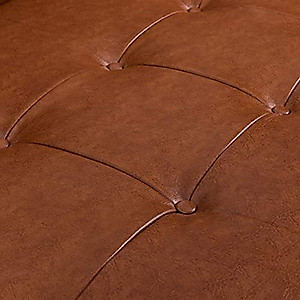 Christopher Knight Home Adelaide Mid-Century Modern Tufted Sofa with Rolled Accent Pillows, Cognac Brown, Dark Walnut, Gold