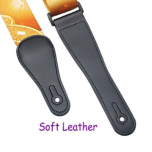 RAUYIVANY Guitar Strap - Polyester Material And Long Leather With 1 Strap Locks 2 Button 3 Guitar Picks, Length 41-61 In,for Bass Electric Acoustic Guitar - Guitarist Gifts