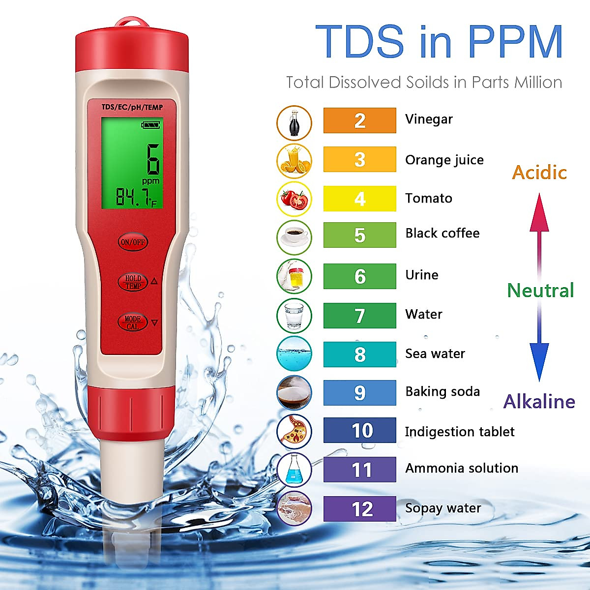 Bestooth pH Meter, 0.01 Resolution High Accuracy Digital pH Tester with ATC: 4 in 1 PH TDS Temperature Meter for Drinking Water, Hydroponics, Lab, Aquarium