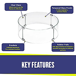 American Fireglass Tempered Glass Flame Guard for 25” Round Drop-in Fire Pit Pans | Outdoor Wind Guard with Aluminum Fire-Resistant Brackets & Non-Slip Feet | 29-inch x 8-inch
