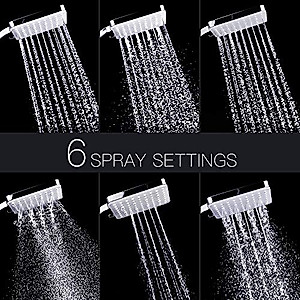 High Pressure Shower Head with Handheld - Modern Square Handheld Shower Heads - 6 Settings Detachable shower head with hose, Change Settings Much Easier Than the Twist Ones, Shower Accessories, Chrome
