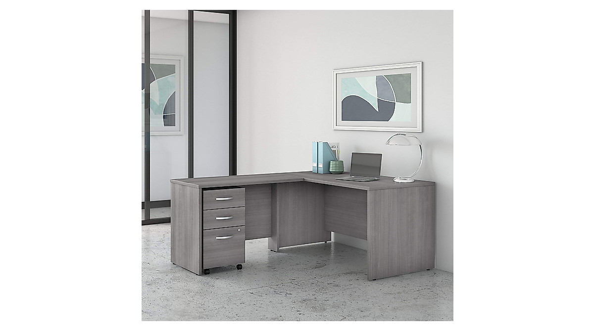 Bush Studio C L-Shaped Desk & Mobile File Cabinet - Platinum Gray