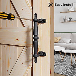 EaseLife 9" Barn Door Pull Handle, Rustic Black Cast Iron Grab, Gate Handles, Easy Install, 2 Pack