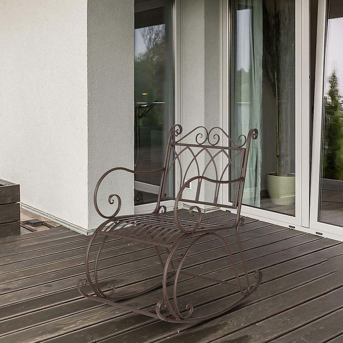 JHUS Patio Iron Rocking Chair Porch Garden Rocker Seat Petals Pattern Dining Armchair Quir Chair Rocking Chair Rocker Chair Rocker Camp Chair Rocker Recliner Rocking Camp Chair Rocking Chairs