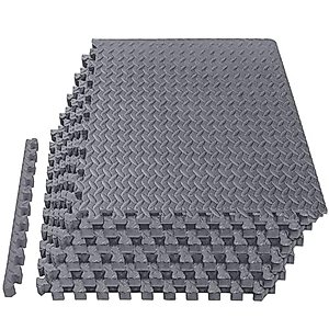 Mat Block Interlocking Foam Tiles Puzzle Mats for Floor 24 SQ FT, 1/2 Inch, 6 Tiles, EVA Gym Mat Flooring Exercise Equipment Mat for Home Gym Equipment, Grey