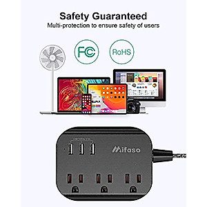 Power Strip with USB, Mountable Flat Plug Power Strip with 3 Outlets 3 USB Ports(Smart 3.1A), 5ft Braided Extension Cord, Compact for Cruise Ship, Travel, Home, Office