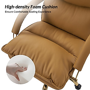 HULALA HOME Office Desk Chair, Leather Adjustable Swivel Computer Chair with Golden Legs and Padded Arms, Comfy Upholstered Task Chair, Camel