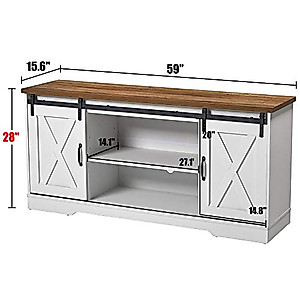 AMERLIFE TV Stand Sliding Barn Door Modern&Farmhouse Wood Entertainment Center, Storage Cabinet Table Living Room with Adjustable Shelves for TVs Up to 65", Distressed White&Rustic