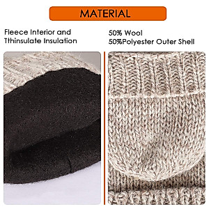Bodvera Thermal Insulation Fingerless Texting Wool Gloves for Women and Men Winter Warm Knitted Convertible Mittens Flap