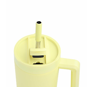 Manna Stainless Steel Double Wall Insulated Tumbler with Smart Seal Dual Sip Lid and Straw Fit Handle - 40 Oz - Yellow Powder Coat