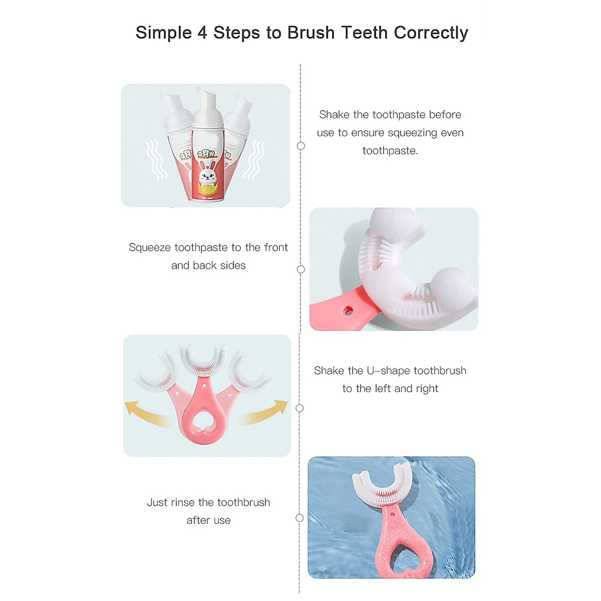 JUNDE 2Pcs Kids U- Shaped Toothbrush Food Grade Soft Silicone Brush Head Manual U-Type Toothbrush 360° Teeth Cleaning Brush Oral Training Toothbrush for Kids Ages 2-6 (Blue and Pink, Peach Heart)