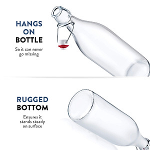 Bormioli Rocco Giara Swing Top Bottles 33 ¾ Ounce-4 Pack Round Clear Glass Grolsch Flip Top Bottle With Stopper, for Beverages, Smoothies, Kefir, Beer, Soda, Juicing, Kombucha, Water, Milk and Vinegar