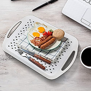 IEBIYO 3 Pcs Anti-Slip Food Serving Tray with Handles Dinner Breakfast Bed Drink Food Coffee Trays Plastic Rectangle Non-Skid Rubber Grip Multipurpose Serving Table Tray Cafeteria Trays for Eating
