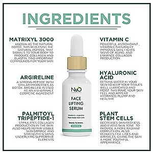 nuorganic Face Lifting Serum with Plant Stem Cells & Matrixyl 3000 - Advanced Anti-Aging to Minimize Fine Lines & Wrinkles - Vegan & Cruelty Free (1fl Oz)