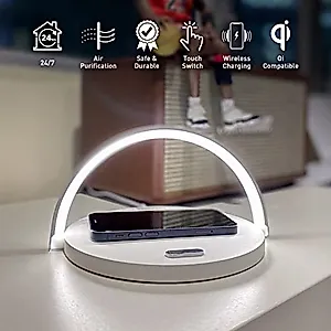 Qivation TiO2 Multifunctional Desk Lamp with Wireless Charger, Japan Tech 24/7 Air Purification, LED lamp 3 Brightness Levels, Phone Stand, Eye-Caring Night Light Qi Comp. for Home & Office