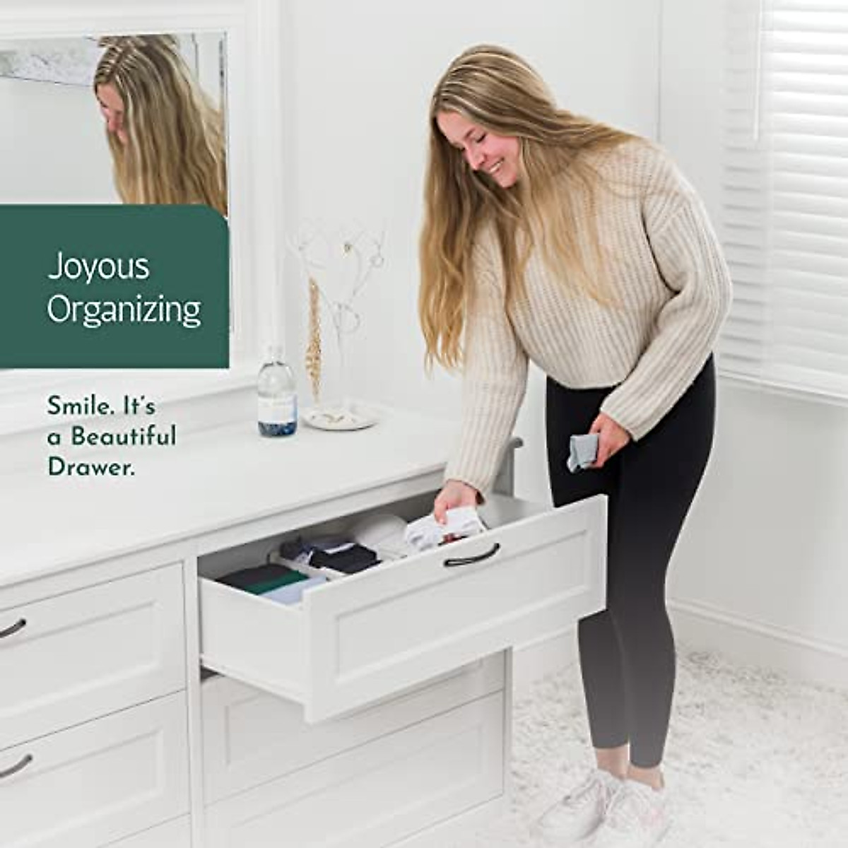 Adjustable Drawer Dividers, [4 Pack] Adjusting Length from 11 Inch - 17 Inch. Tall Drawer Organizers for Clothes, Locks in Place, Use for Bedrooms, Bathroom, Kitchen & Office Organization and Storage.