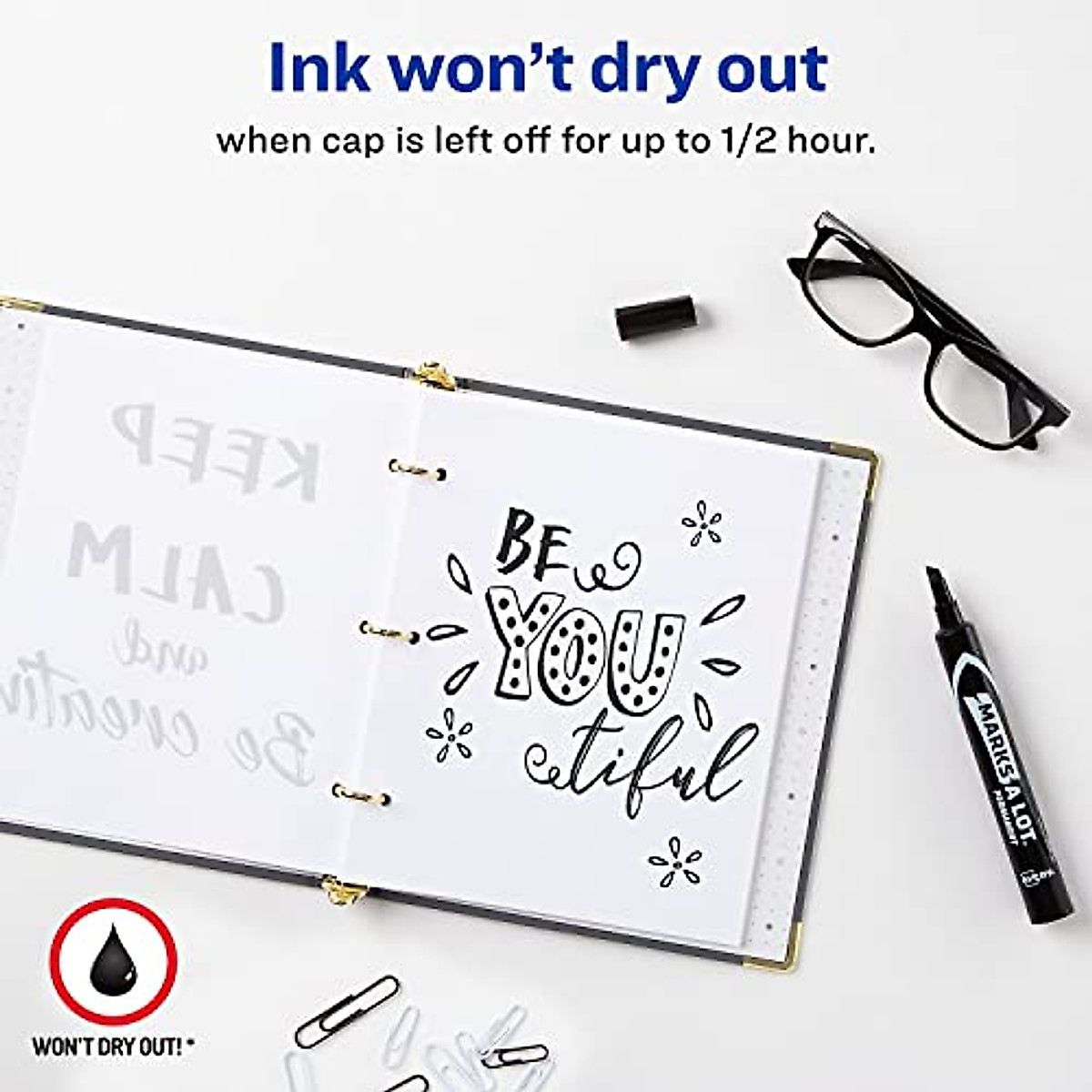 AVERY Large Black Permanent Marker with Thick Chisel Tip for Calligraphy, Fabric, Desk Work, Pack of 12 (08888)