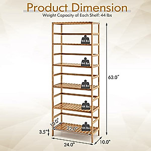 Giantex 6-Tier Bamboo Bookshelf, 63'' Tall Freestanding Storage Display Shelf with Adjustable Shelves, Easy Assembly Multipurpose Bookcase Shelf Rack for Living Room, Kitchen, Plants (Natural)