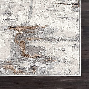 Abani Rugs 6' x 9' Contemporary Grey Paint Strokes Premium Area Rug - No-Shedding Modern Marble Design Dining Room Under Table Rug