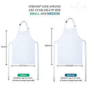 ONEOMI Kids Apron, Medium, 100% Cotton With An Adjustable Strap to fit All Ages, Ideal for Cooking, Baking, Painting, Decorating, Party, Chef, Art and Classroom Children Apron (1, White)