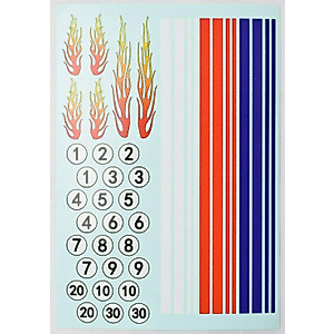 VRC Hobbies 1/24 Model Car Waterslide Decal Sheet W/Flames, Numbers & Stripes #5050