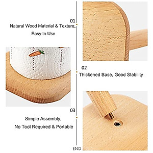 HUAJIE BienStylife Paper Towel Holder, Wooden Base Kitchen Paper Hanger Rack Bathroom Towel Roll Stand Organizer Countertop Wooden Paper Towel Holder (Natural Wood), WDH-001
